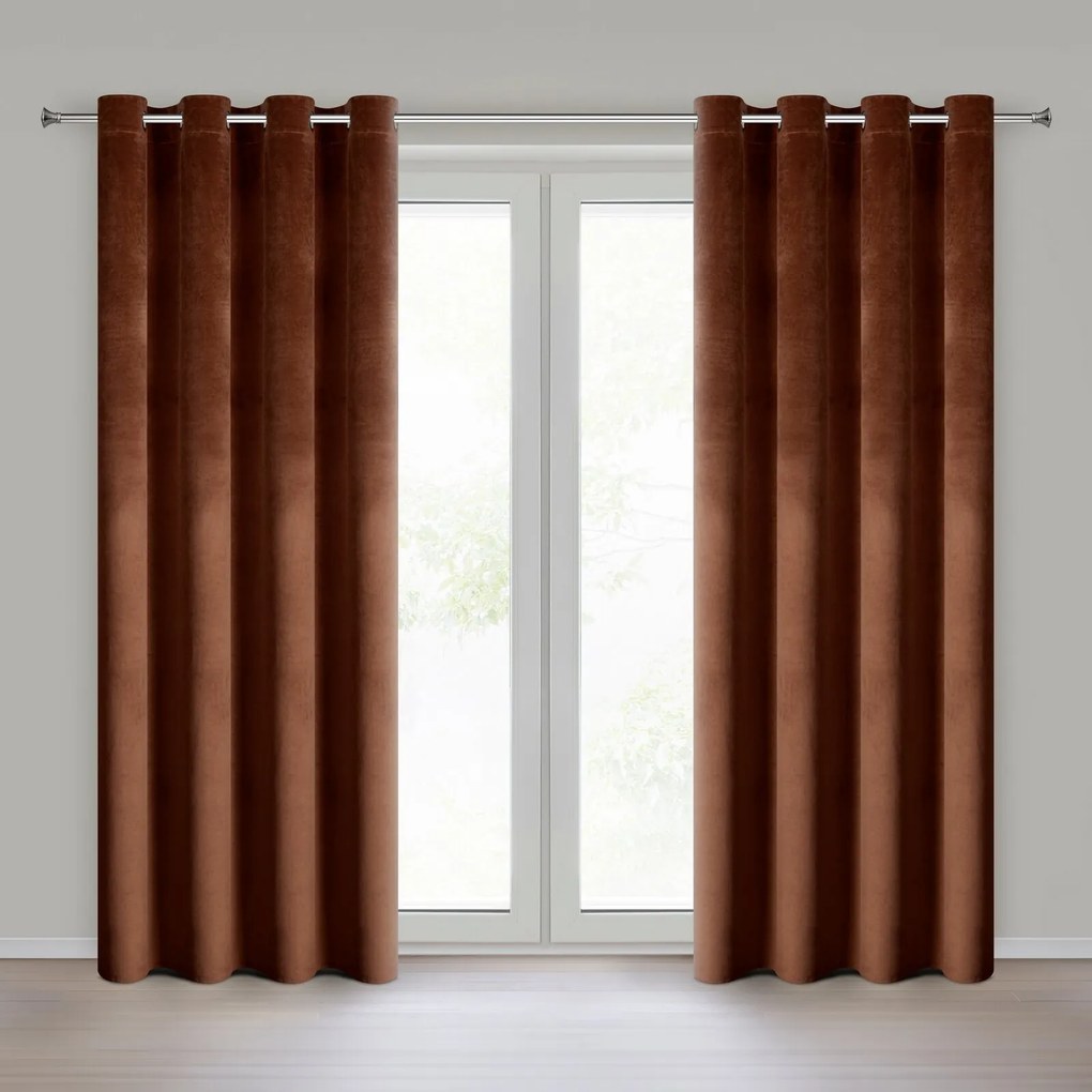 ZATEMŇOVACÍ ZÁVĚS NA KROUŽCÍCH MELANIE 140X250 CM SVĚTLE HNĚDÝ