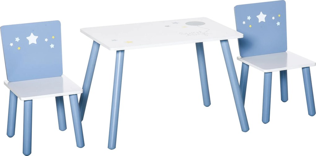 HOMCOM Dětský stůl a 2 židle Sada Dřevěný stůl se židlemi pro děti 2-4 roky Stůl 60x40x43 cm a židle 28x26x48 cm do ložnice nebo obývacího pokoje Bílá