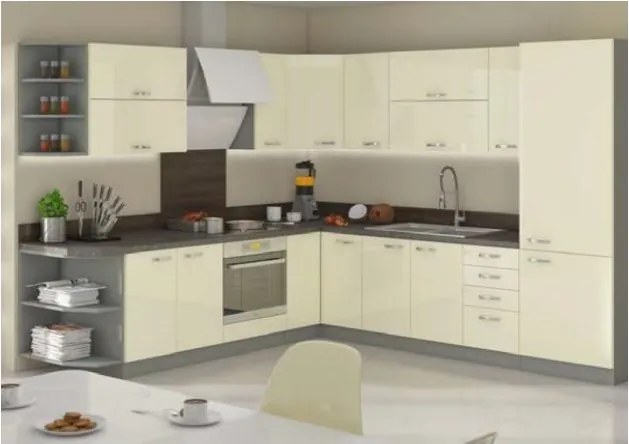 Nábytek Elegance Kuchyňská linka KAMELIA 120/180 cm = Dolní skříňky: 80cm dřezová, 40cm zásuvková, Horní skříňky: 80cm plná, 40cm, 60cm digestořová