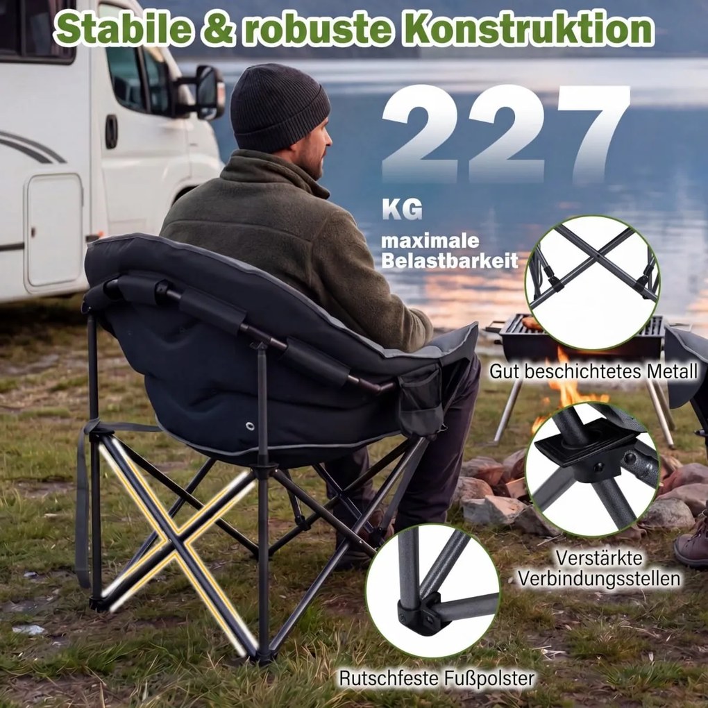Costway Skládací kempingové křeslo 227 KG Heavy Duty polstrované skládací křeslo