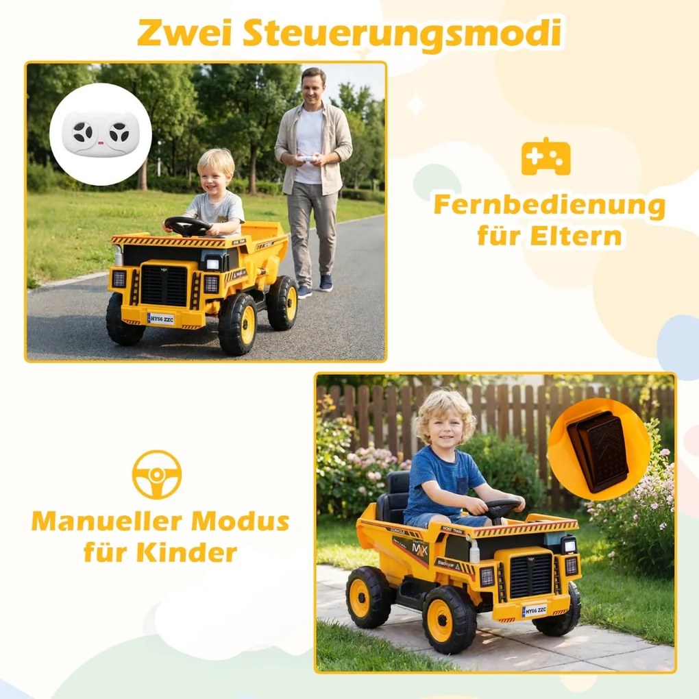 Costway 24 V dětský elektrický sklápěč 4 kolový stavební stroj s vyklápěcí