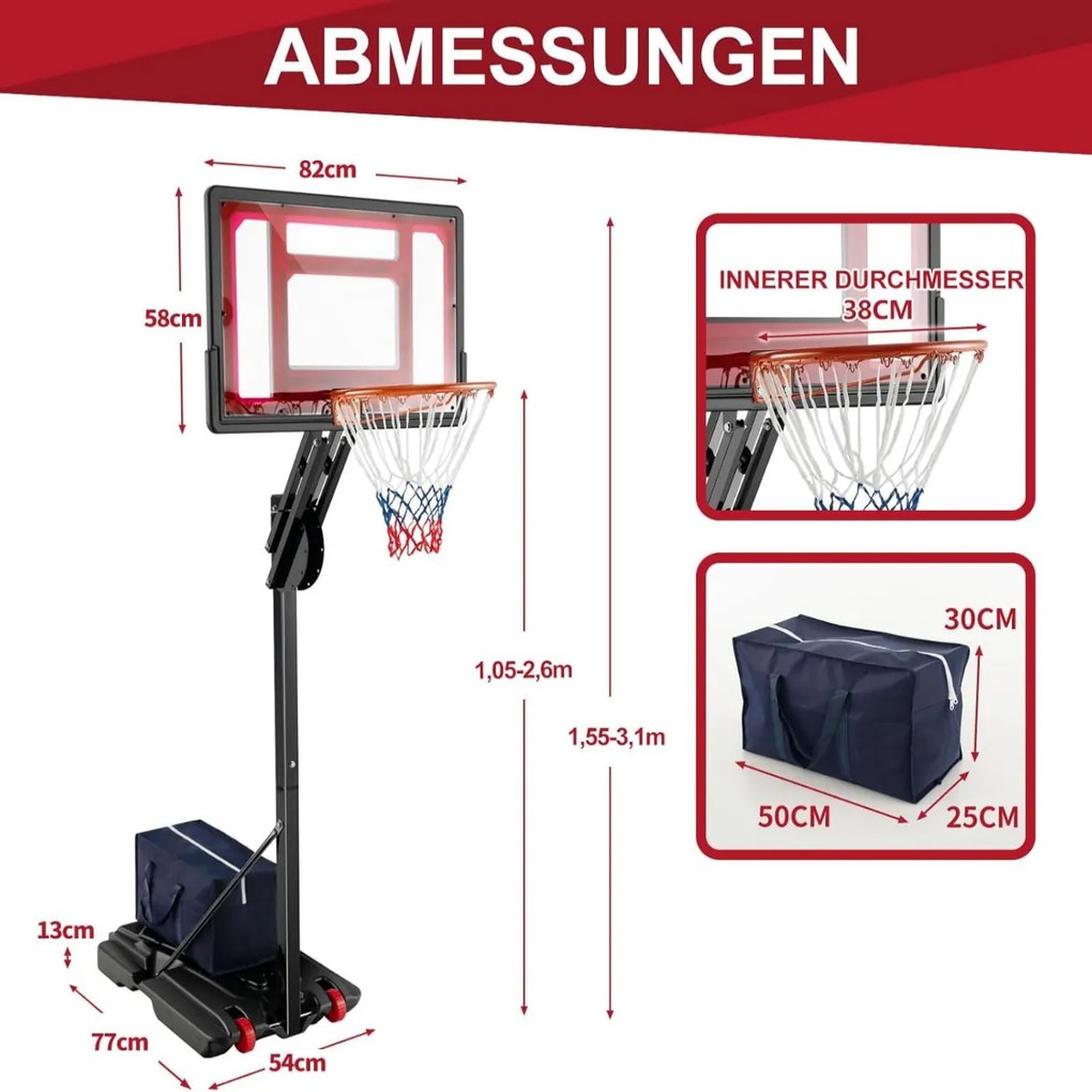 Costway Výškově nastavitelný basketbalový stojan basketbalový koš s kolečky