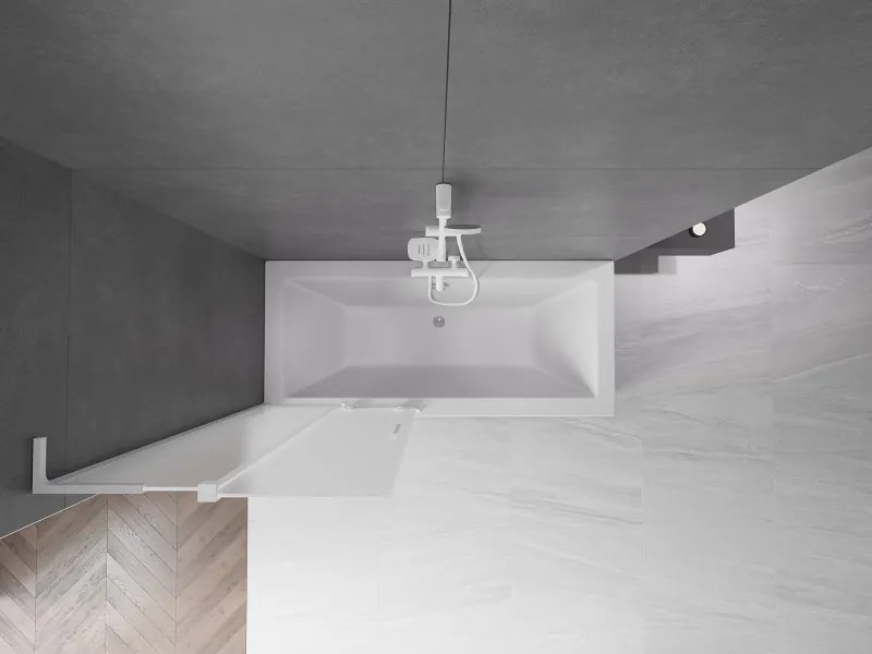Mexen Velar L, 2-křídlová posuvná vanová zástěna 80 x 150 cm, 8mm sklo námraza, bílá matná, 896-080-003-31-20