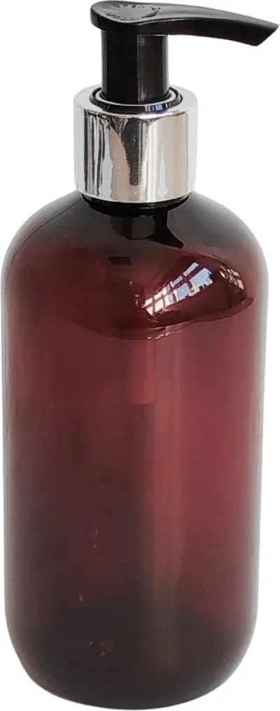 Dávkovač na mýdlo 300 ml hnědý s černo-stříbrnou pumpičkou BELA