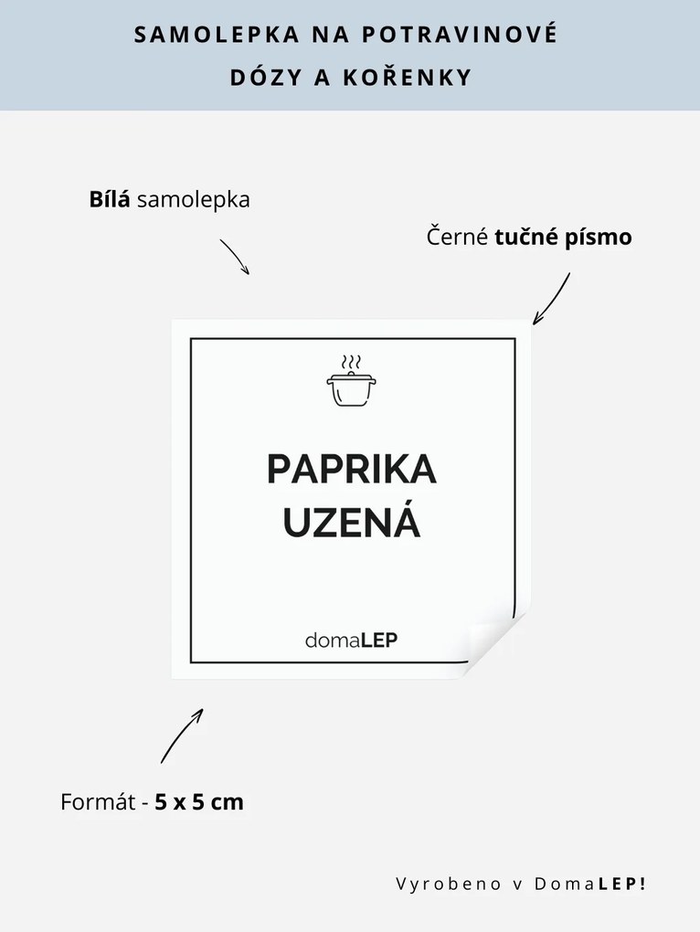 Samolepka na kořenky PAPRIKA UZENÁ bílá 5 × 5 cm tučné písmo