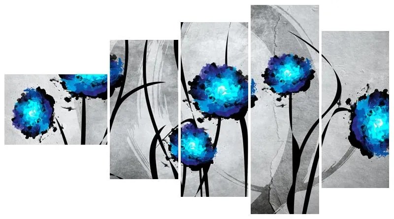 Abstraktní obraz - modré květiny (110x60 cm), 40 dalších rozměrů