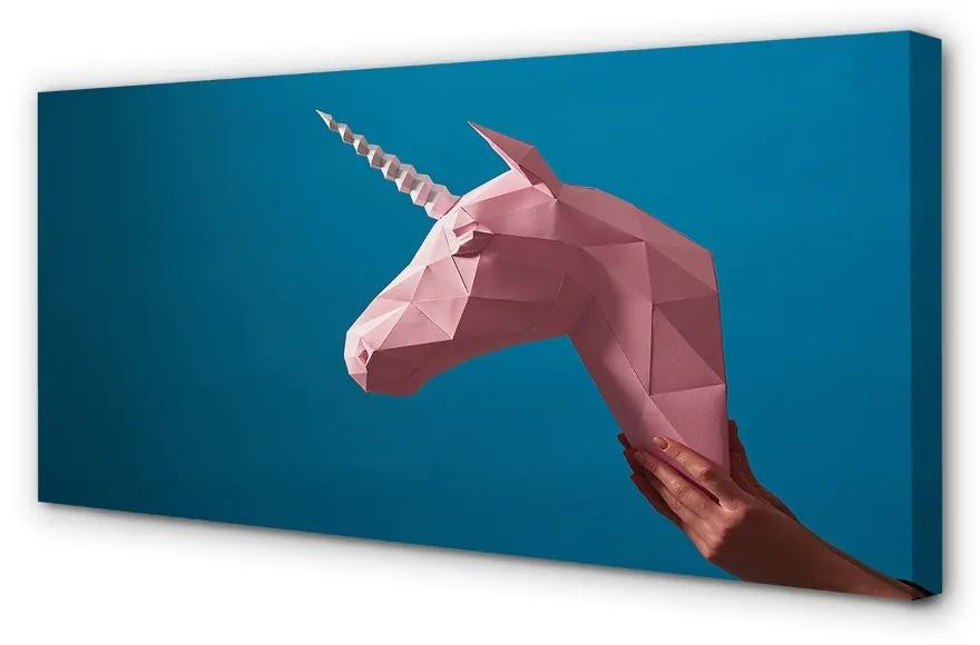 Obrazy na plátně Růžový jednorožec origami 100x50cm