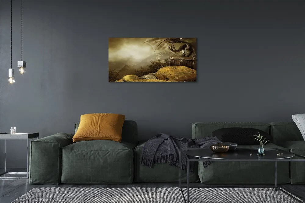 Obrazy na plátně Dragon horské mraky zlato 120x60 cm