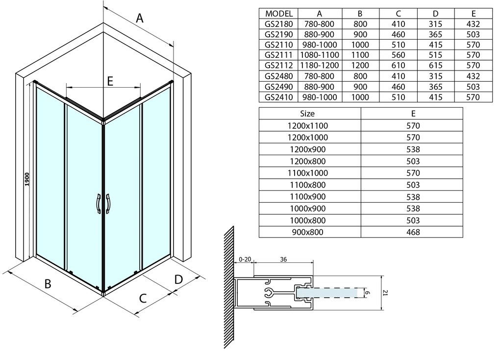 Gelco SIGMA SIMPLY čtvercový sprchový kout 1000x1000 mm, rohový vstup, Brick sklo GS2410GS2410 SG3159