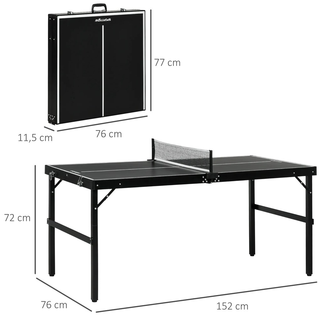 SPORTNOW mini skládací stůl na stolní tenis pro volný čas se síťkou a rukojetí, domácí herní set, hliníková černá | Aosom.de