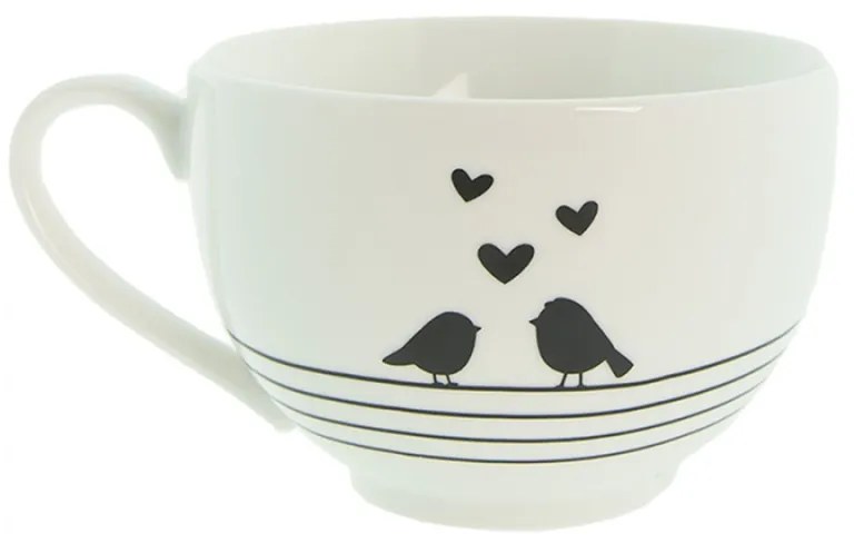 Porcelánový šálek s podšálkem s ptáčky Love Birds – 12x9x7 cm
