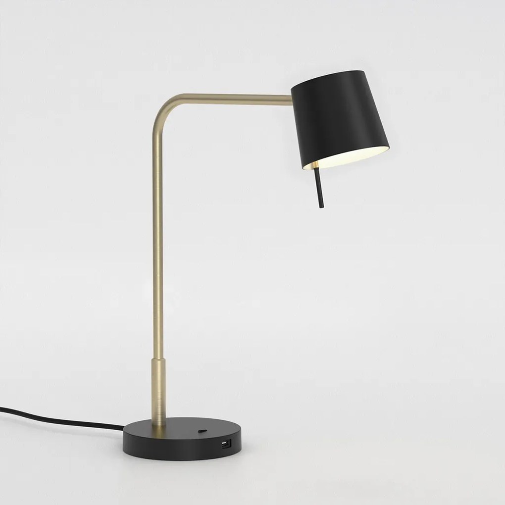 Stylová stolní lampa s USB Miura  Stylová stolní lampa s USB Miura Noha: Zlatá matná, Stínítko: Černé matné