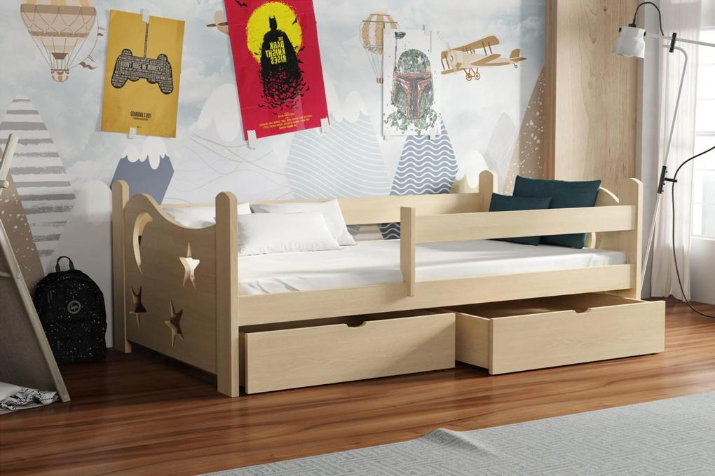 Dřevěná postel STARS 19 90x200 cm borovice masiv  s úložným prostorem