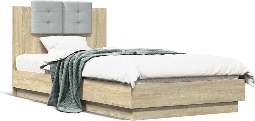 Rám postele s čelem a LED osvětlením dub sonoma 90 x 190 cm 3210061