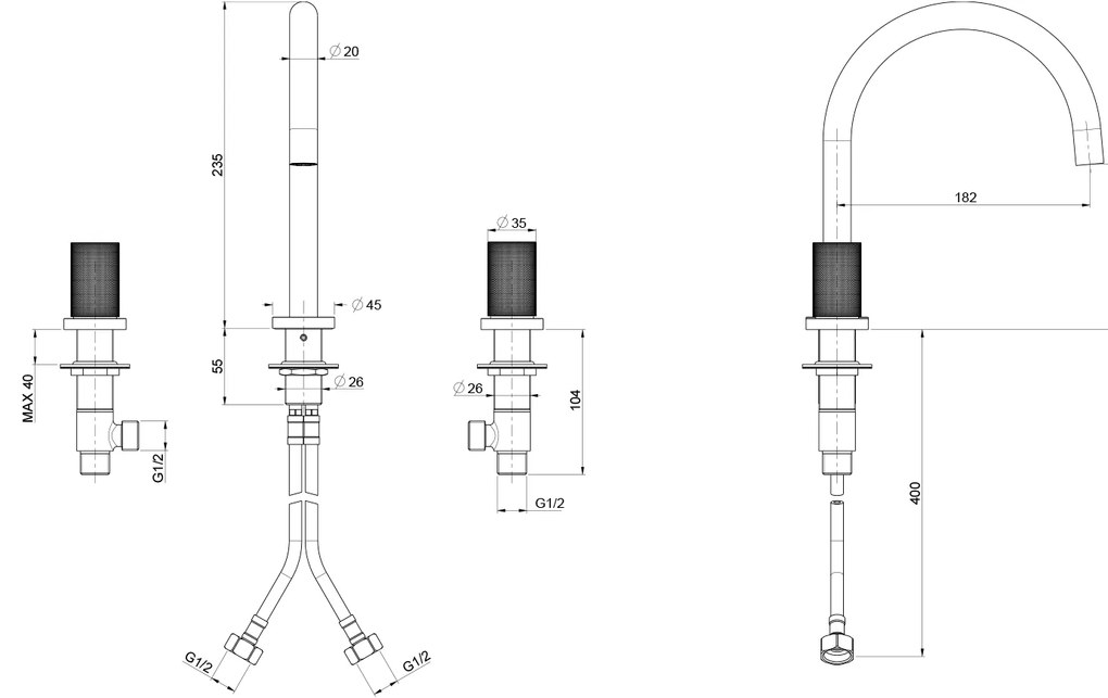 Sapho Ultratap umyvadlová baterie stojánková tříprvková zlatá černá UT017TBG