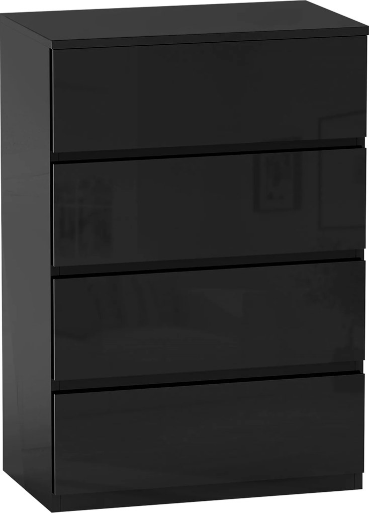 HOMCOM Moderní komoda se 4 šuplíky, design proti převrhnutí, do obývacího pokoje a chodby 55x34x80 cm lesklá černá | Aosom