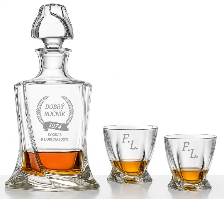 Dekorant Bohemia Crystal křišťálový whisky set s gravírováním DOBRÝ ROČNÍK 1+2