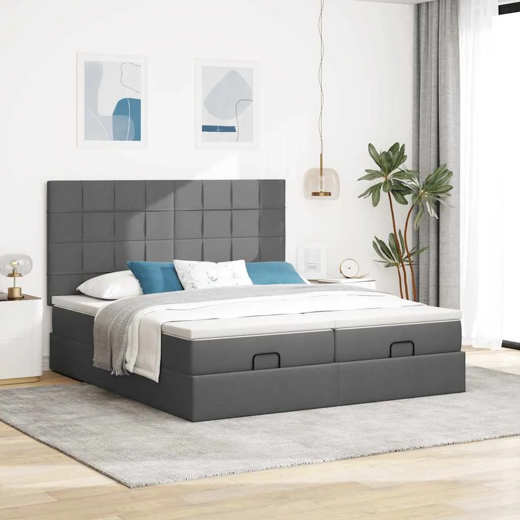 Osmanský rám postele s matrací tmavě šedá 160x200cm textil 3314535