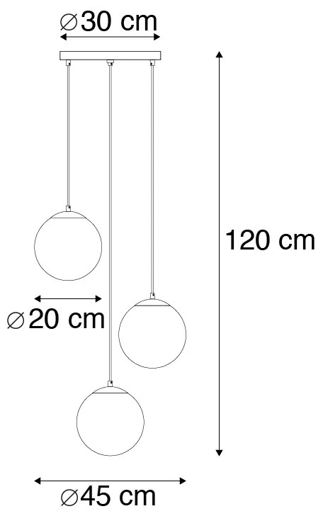 Chytré závěsné svítidlo mosazné vč. 3 WiFi ST64 s modrým sklem - Pallon