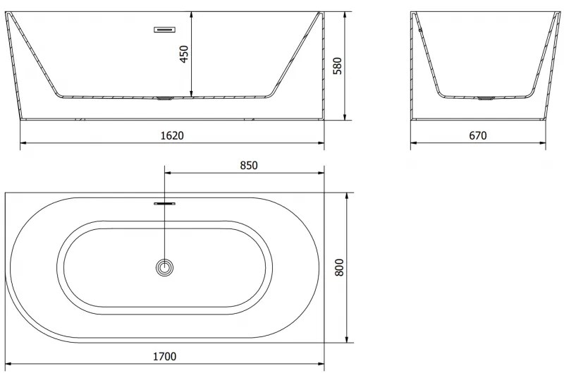 Mexen Mia, rohová volně stojící vana, pravá, 170 x 80 cm, bílá-černá, černý matný přepad, 52691708075P-70