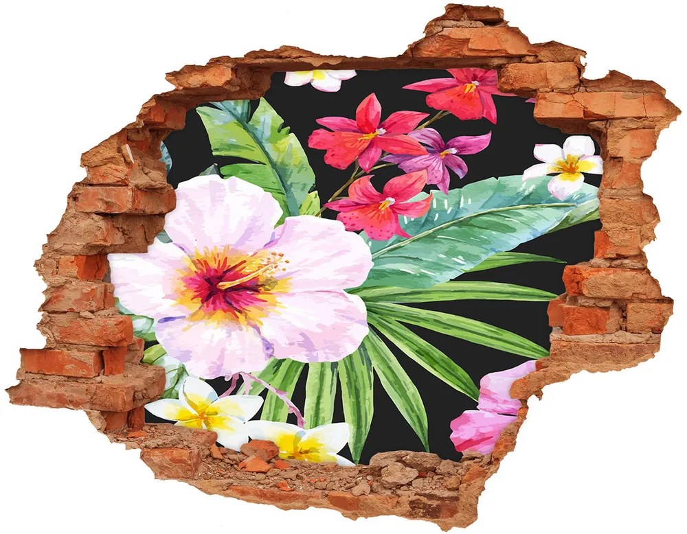 Wallmuralia Nálepka 3D díra na zeď Hawajské květiny 90x70 cm