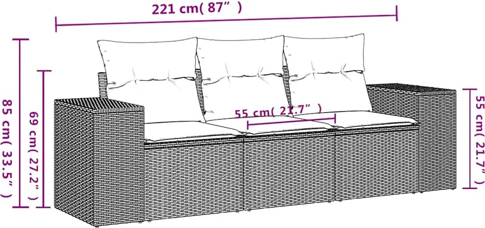 3dílná zahradní sedací souprava a podušky světle šedá polyratan 3222261