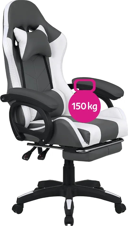 Kancelářské/herní křeslo s RGB LED podsvícením, černá/bílá, JOVELA