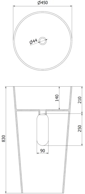 Mexen Onyx-01, volně stojící umyvadlo z konglomerátu 45x45x83 cm, bílá matná, 26524500