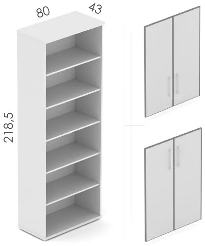 NABYTEK-DESIGNOVY.CZ - DE680 - Skříň kancelářská EPIC, 6 polic, volitelné skleněné dveře, výška 218,5cm, dub/černá