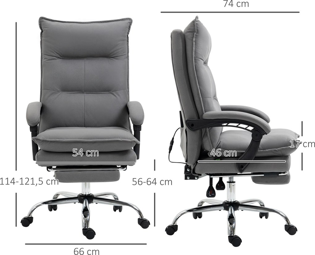 Kancelářská židle Vinsetto s masážní funkcí, výškově nastavitelná kancelářská židle, ergonomická židle k PC v tmavě šedé barvě pro pohodlí v kanceláři