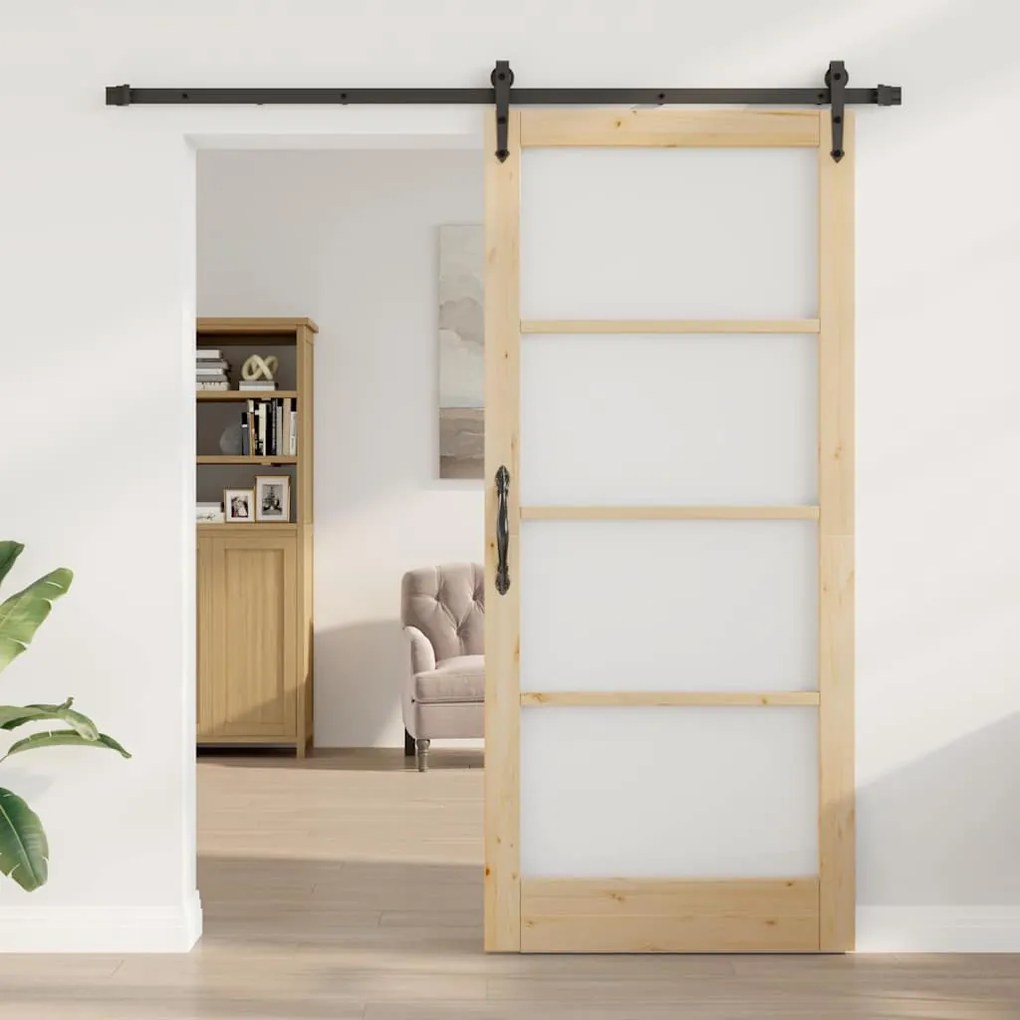 Posuvné dveře 93 x 211 cm Masivní borové dřevo a sklo 3332401
