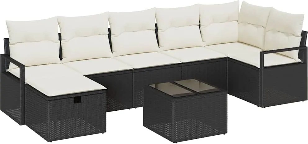 Set pohovek 8 ks 7-Počet míst Černá a krémová polyratan 3359206