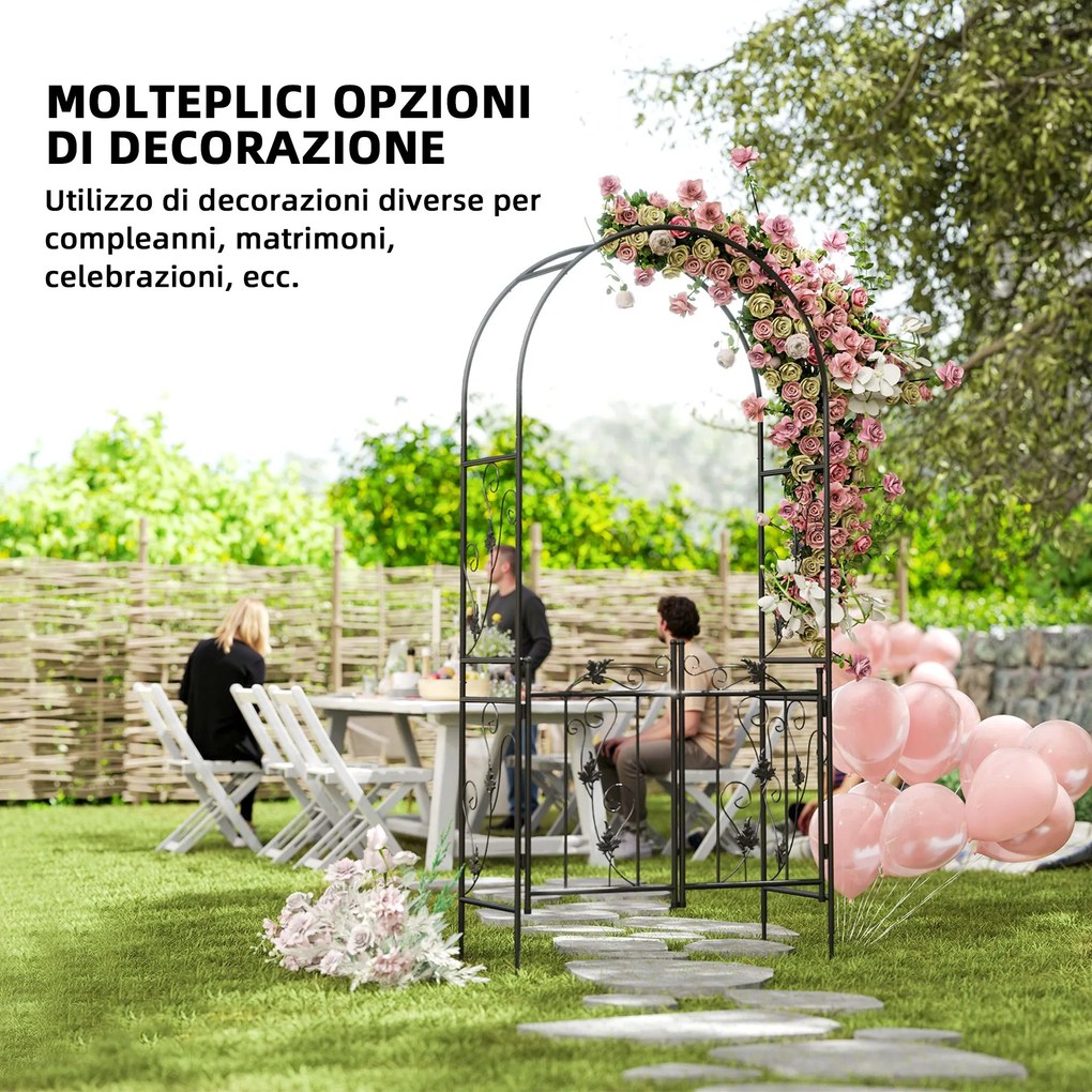 Zahradní oblouk Outsunny s brankou, trellis pro popínavé rostliny, kovový oblouk pro svatby a oslavy, 2,2x1 m, Černý