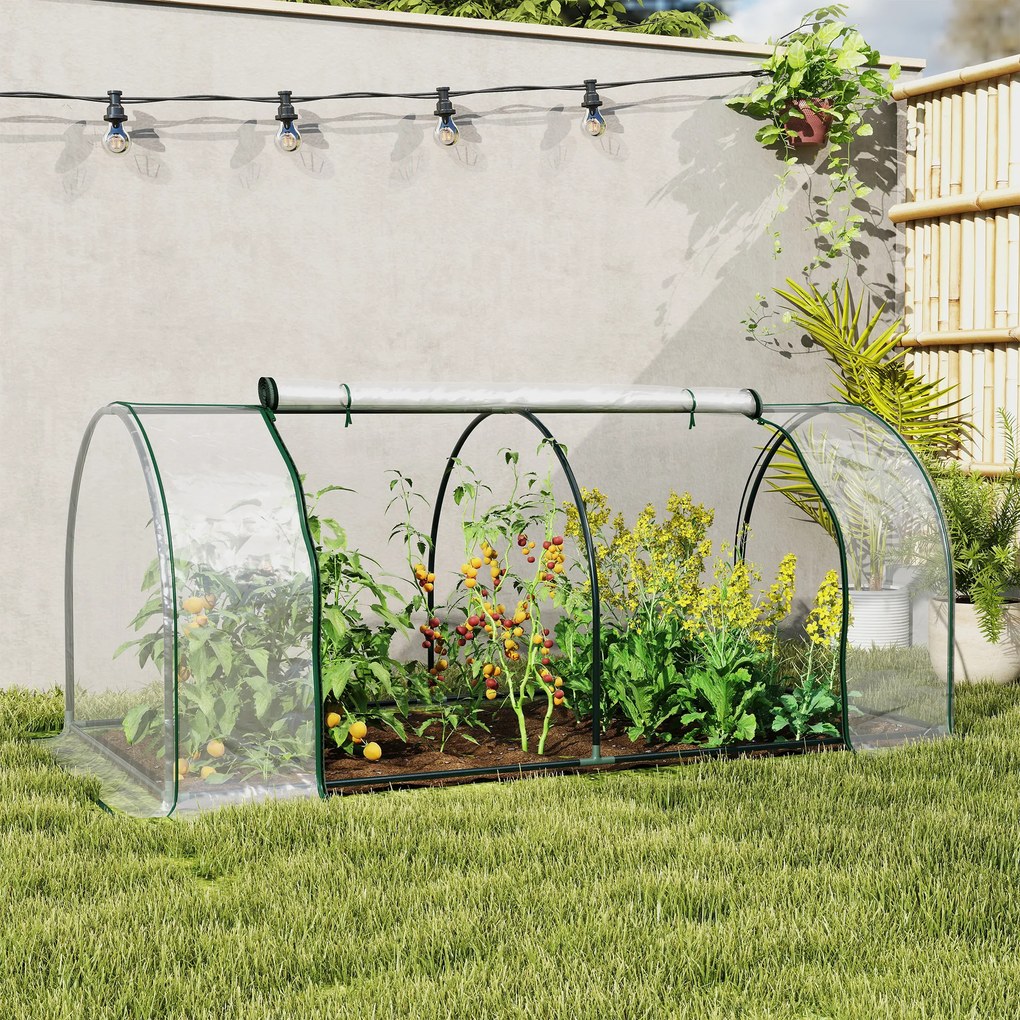 Outsunny Skleník s dveřmi 200x100x80cm, chladicí rám z oceli a PVC pro pěstování rostlin a zahradu