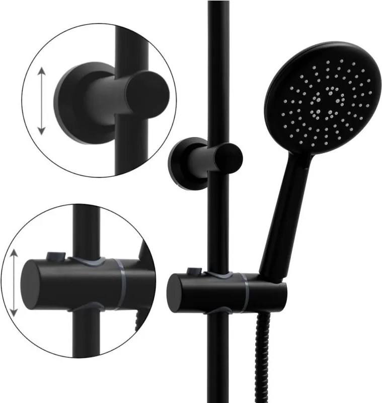 Erga Enza, sprchová souprava s termostatickou baterií a dešťovou hlavicí 20cm, černá matná, ERG-YKA-BP.ENZA20-BLK