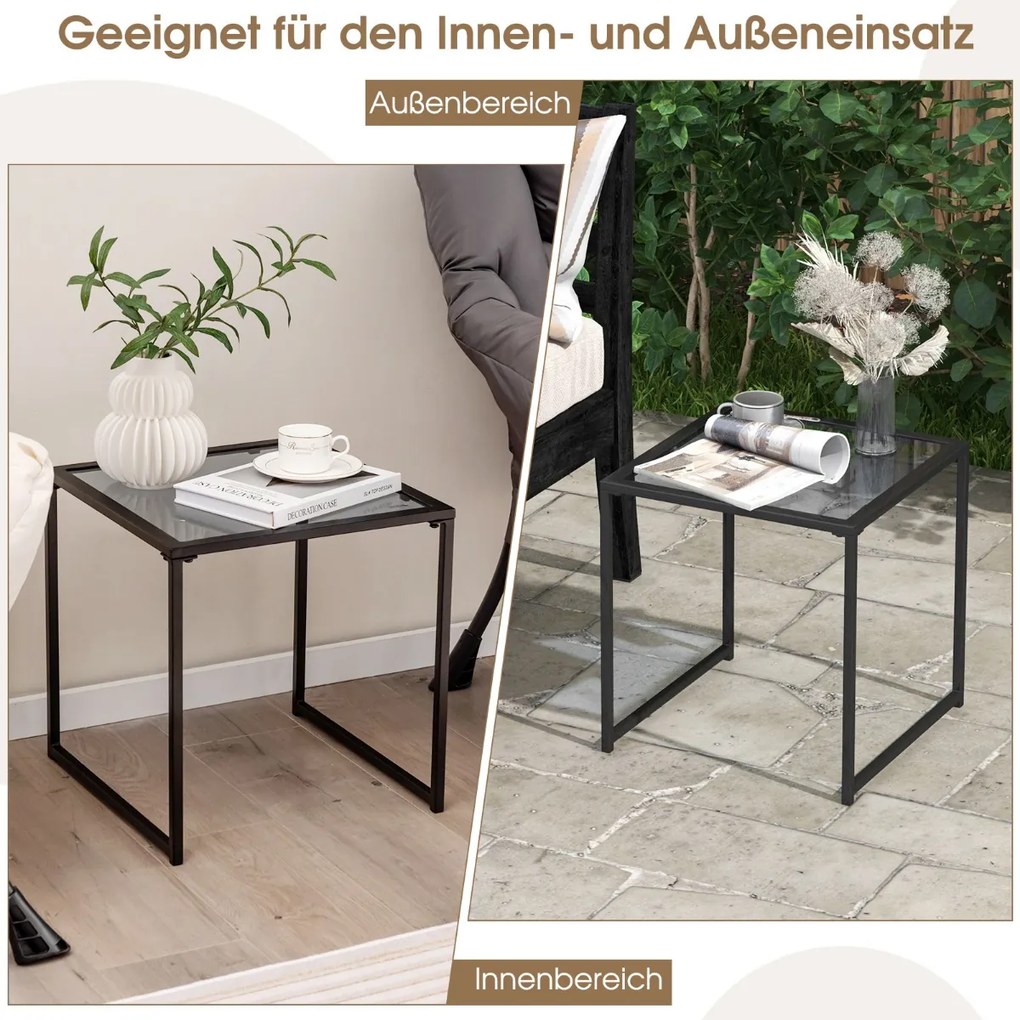 Costway Odkládací stolek malý s deskou z tvrzeného skla – 43 × 43 × 45 cm, černý