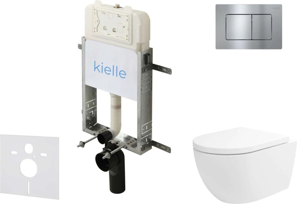 kielle Genesis New - Set předstěnové instalace, klozetu Oudee, Vortex Rimless+, sedátka softclose a tlačítka Gemini New III, lesklý chrom 30528SZ26