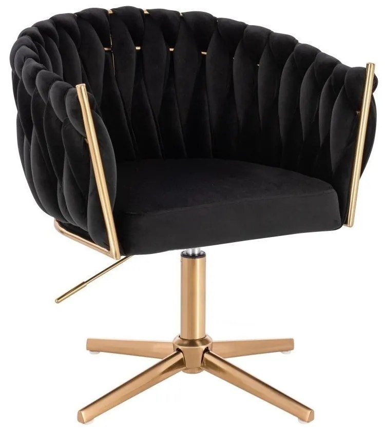 LuxuryForm DESIGN Otočná židle NORDEN VELUR na zlatém kříži - černá