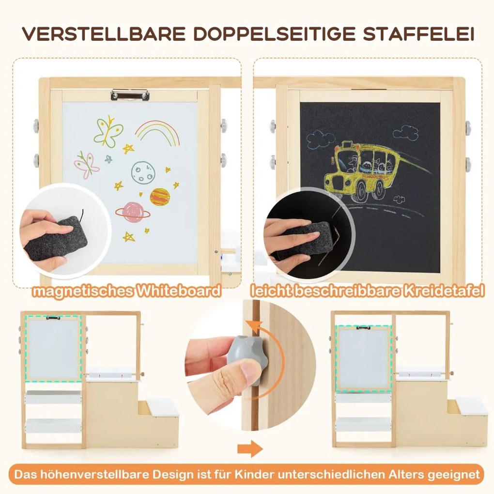 Costway 6 v 1 Sada dětského stojanu ze dřeva s oboustrannou bílou tabuli, bílý