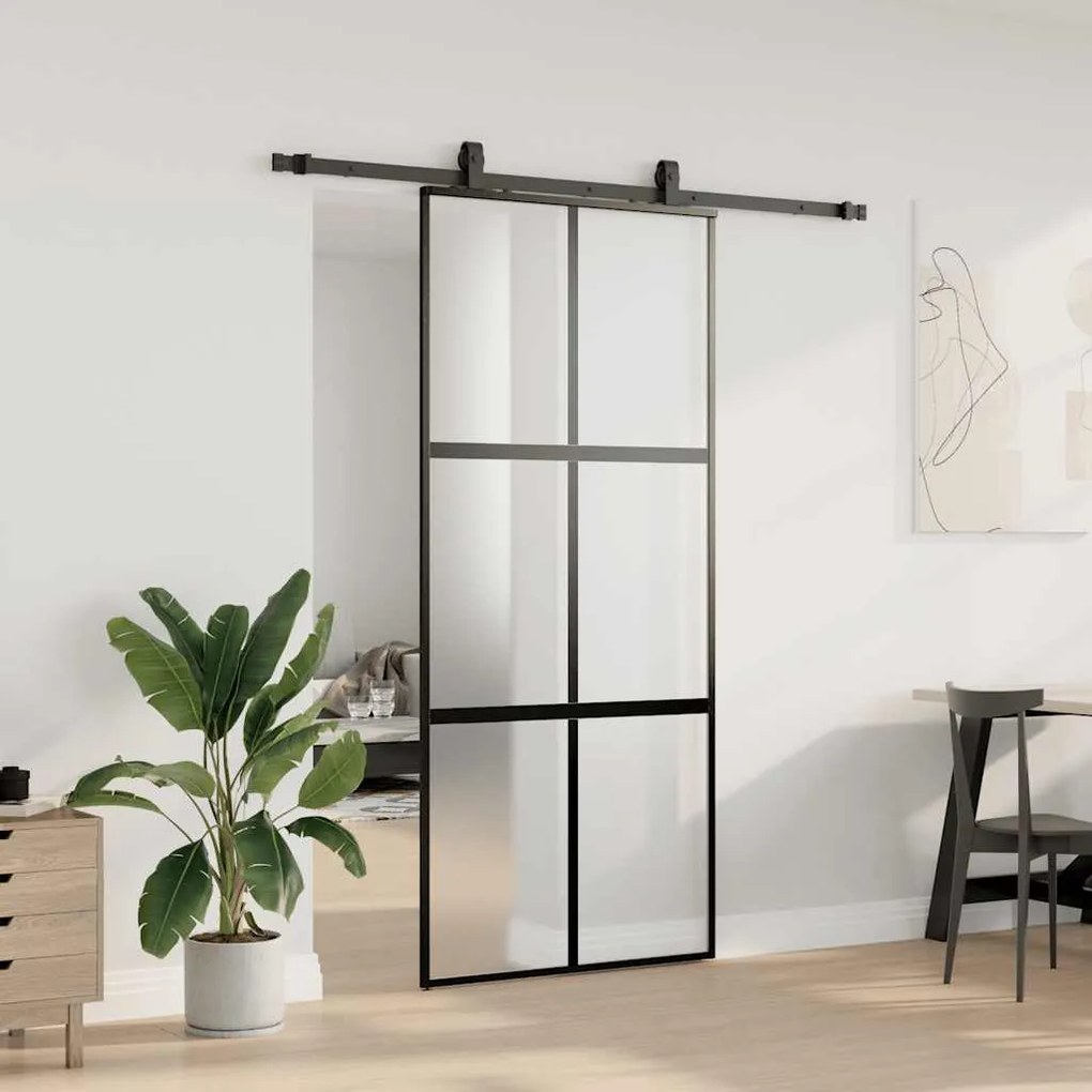 Posuvné dveře se sadou kování černé 90x205 cm Tvrzené sklo 3375821