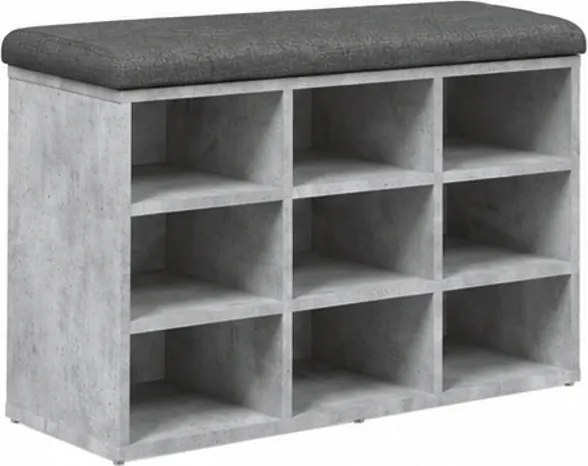 skříňka na boty, botník s polstrováním, lavice, sedací, police, dřevo/látka, 52x84x32 cm, beton šedá/šedá, Dekorino BS20260022