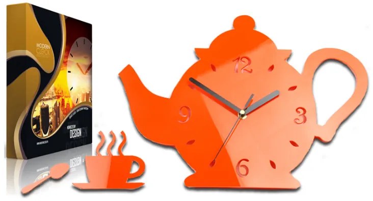 M.Clock Nástěnné akrylové kuchyňské hodiny 47x28cm konvice Barva: Červená