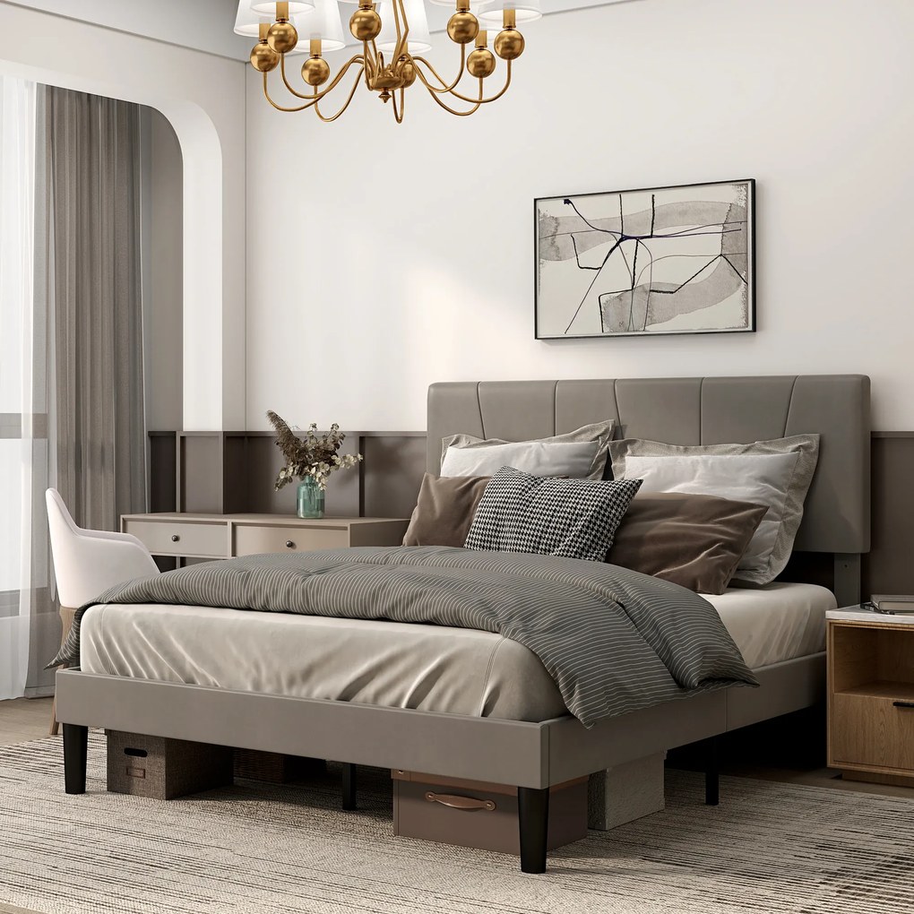 HOMCOM Dvoulůžkový Rám Postele, 140 x 190 cm, Postel pro 2 osoby, Kovový Rám, Nastavitelný Čelní Panel, s Lamelovým Roštem, Úložný Prostor pod Postel…