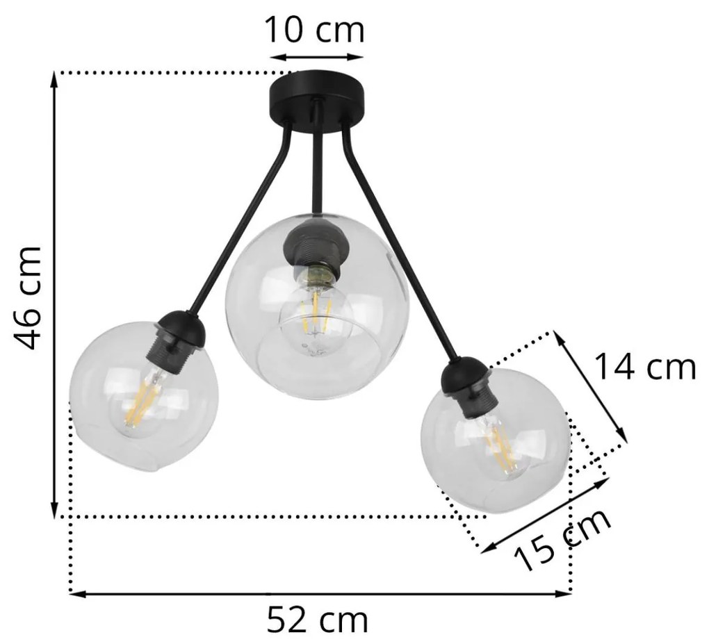 Stropní svítidlo HAGA TRIO, 3x transparentní skleněné stínítko