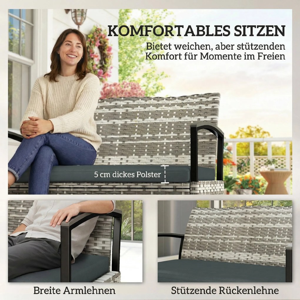 Zahradní lavice s úložným prostorem 2místná lavice s polštáři Úchyty 125L Polyratan 123 x 70 x 82 cm Tmavě šedá barva