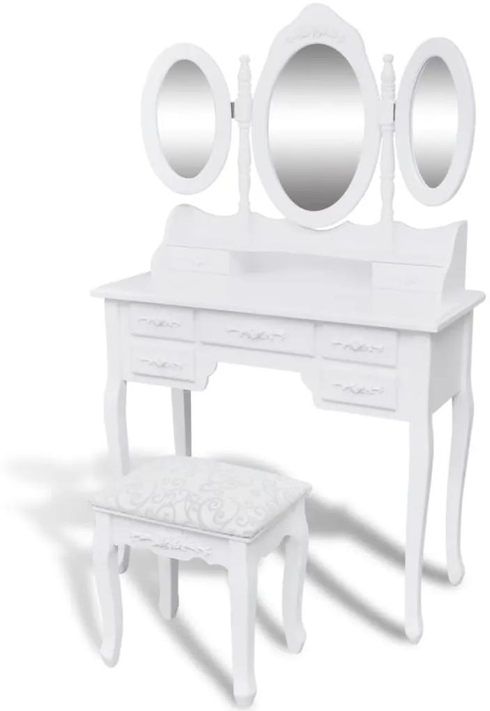 241483 vidaXL Toaletní stolek se stoličkou a 3 zrcadly bílý