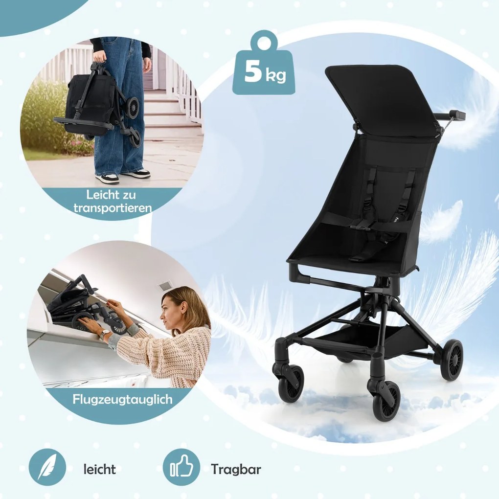 Costway Skládací kočárek s nastavitelnou a odnímatelnou stříškou Travel Buggy