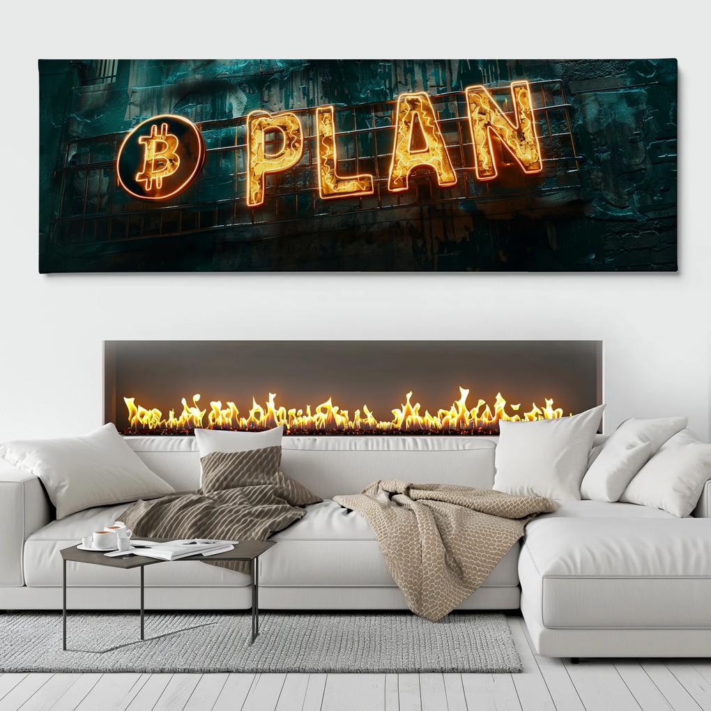 Obraz na plátně - Bitcoin B Plan Neon Sign FeelHappy.cz Velikost obrazu: 180 x 60 cm