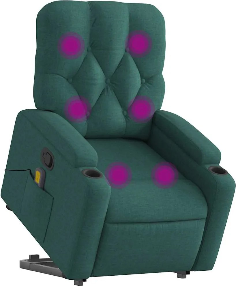 Zvedací masážní polohovací křeslo tmavě zelené textil 3204728