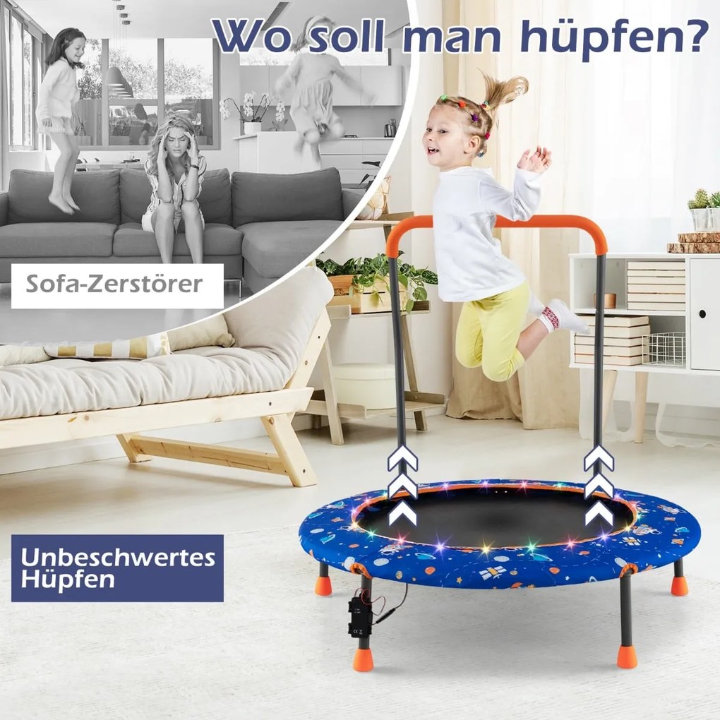 Costway Ø92 cm dětská trampolína mini trampolína s LED osvětlením a amp